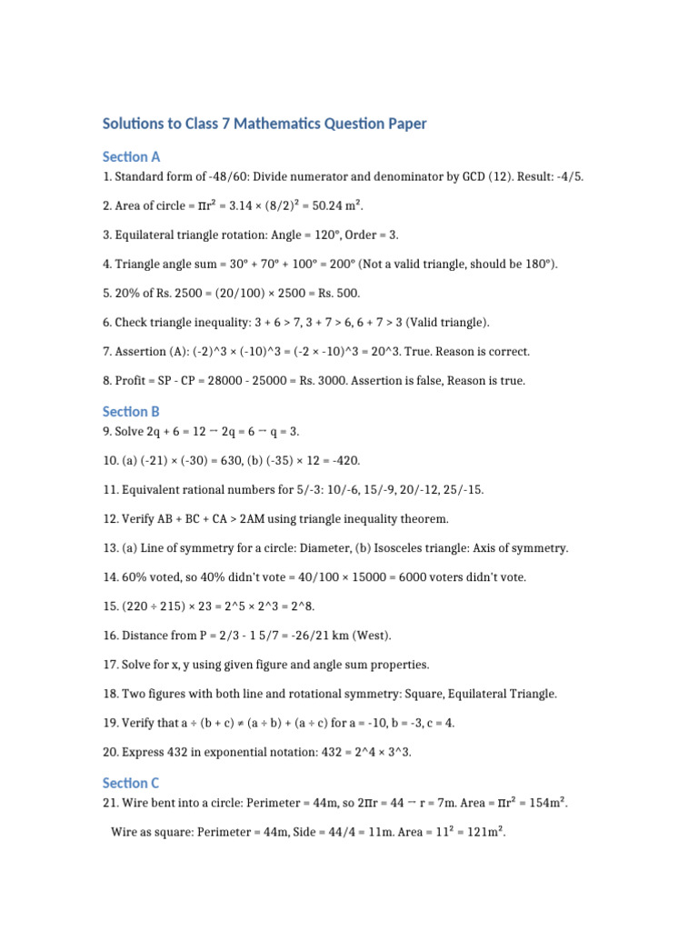 Class7 Math Full Solutions | PDF | Area | Triangle