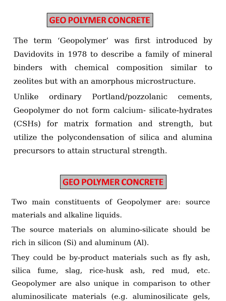 Geopolymer Concrete: Eco-Friendly Binder | PDF | Concrete | Cement