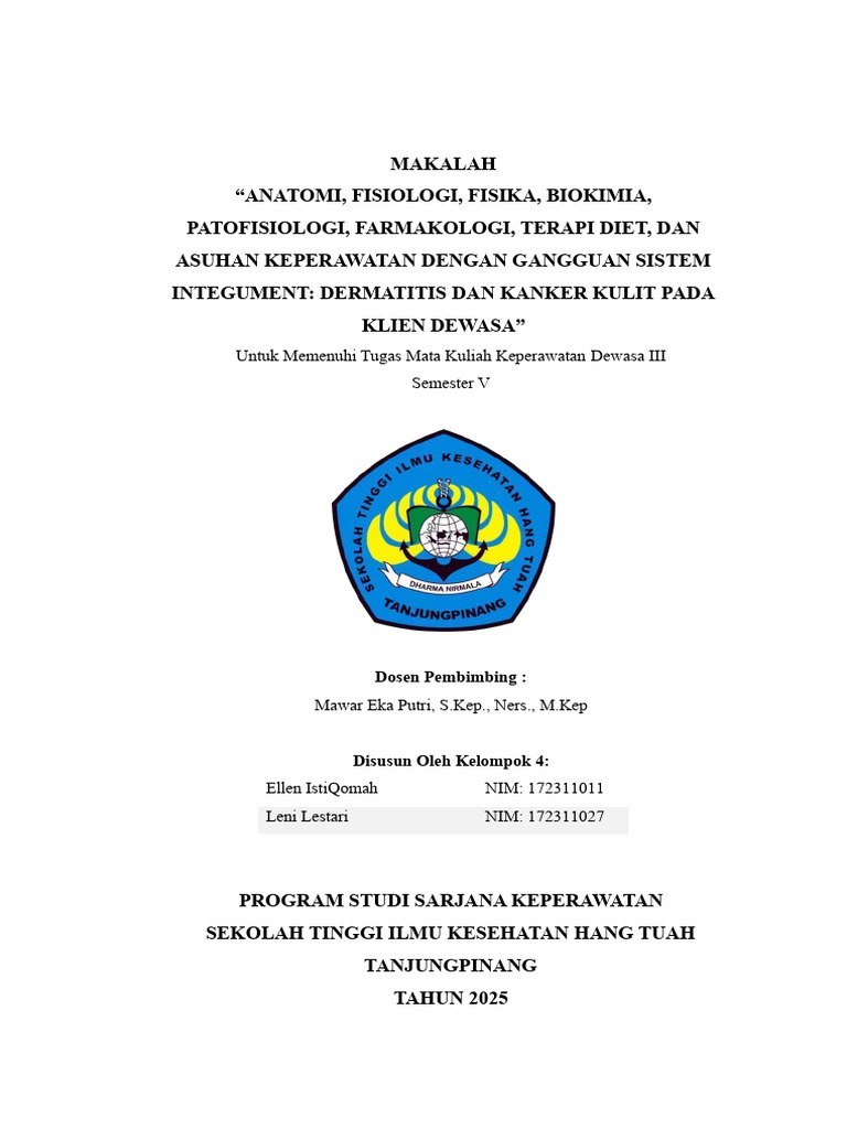 Makalah Keperawatan Dewasa III Kel 4, Dermatitis Dan Kanker Kulit | PDF