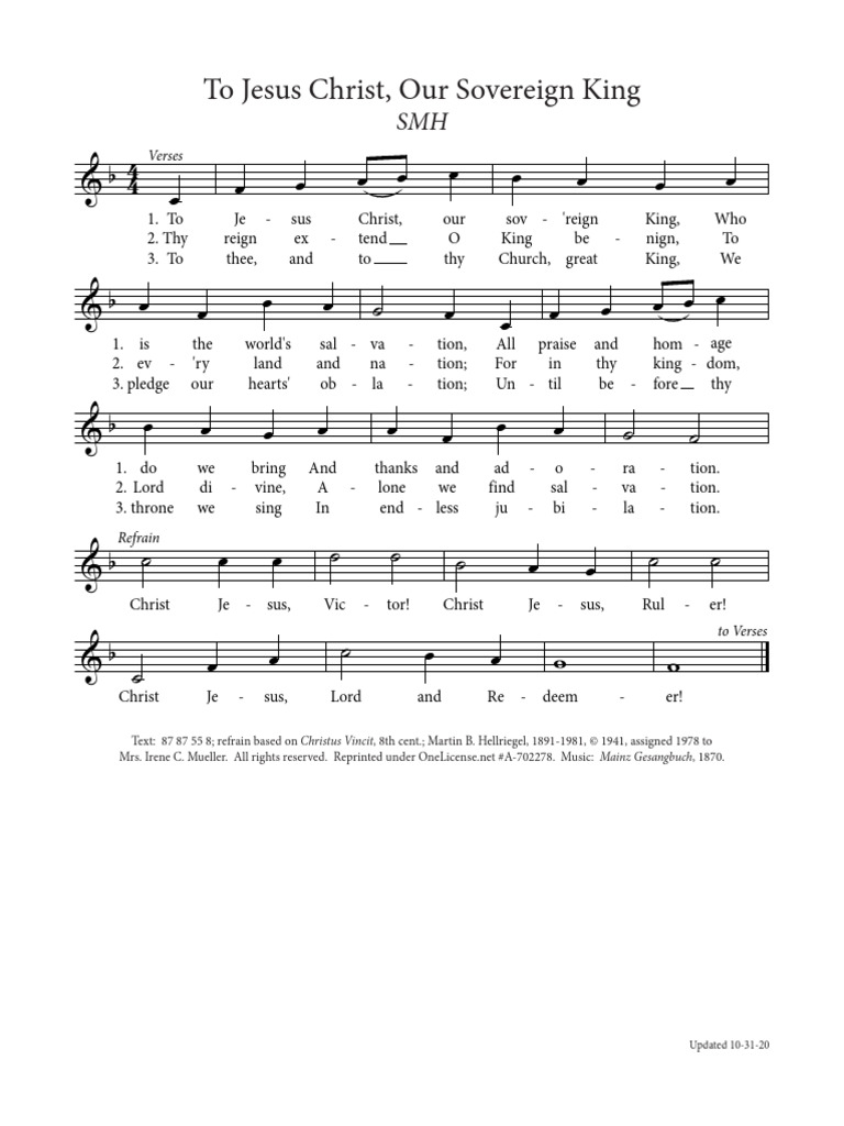 To Jesus Christ, Our Sovereign King - SMH - Cantor | PDF