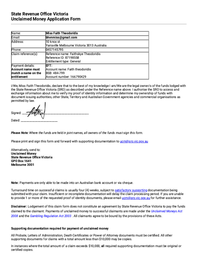 Unclaimed Money Claim Process Victoria | PDF | Identity Document ...