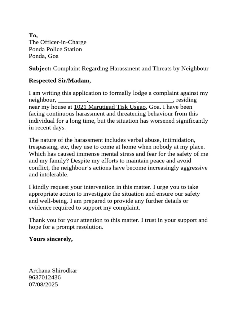 Police Complaint Letter | PDF