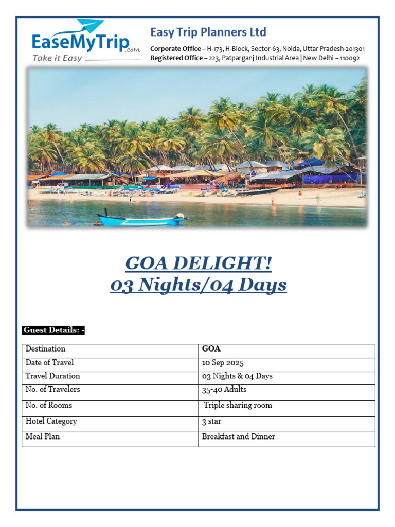 Goa 4-Day Tour Package Details | PDF | Legal Liability | Payments