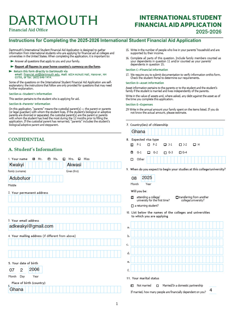 2025 - 2026 - International Student Financial Aid Application ...
