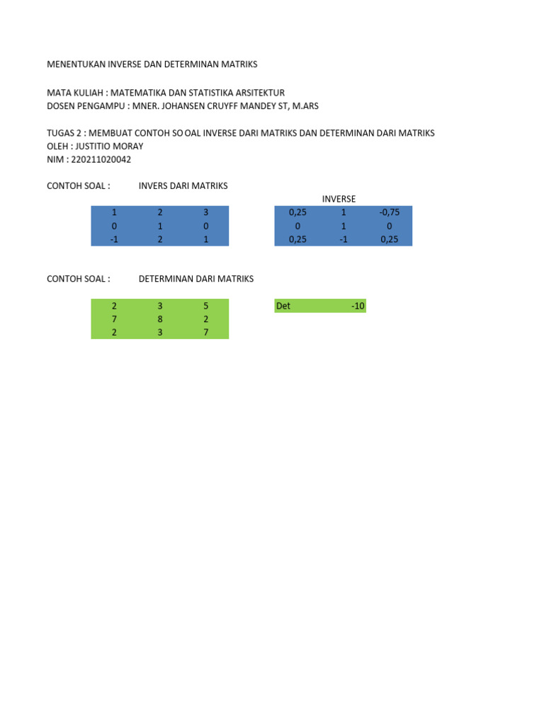 Invers dan Determinan Matriks Matematika | PDF