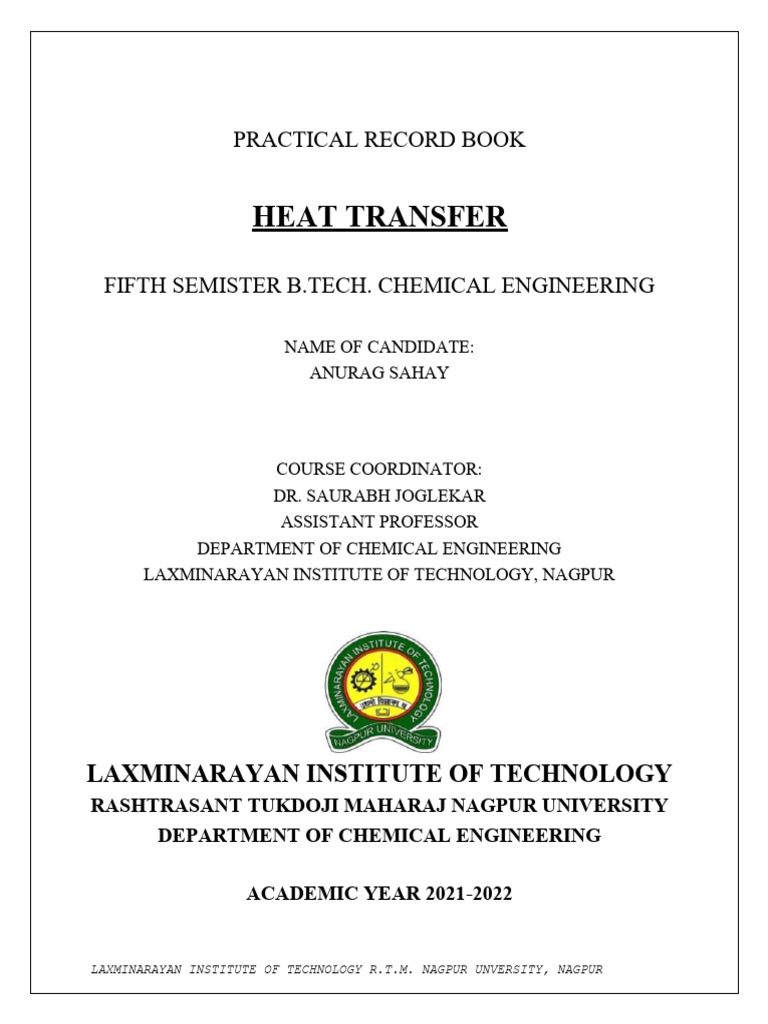 Heat Transfer Practical Record B.Tech. | PDF | Heat Transfer | Thermal ...