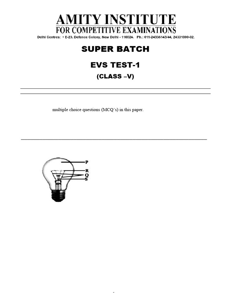 Class V EVS Test Paper with Answers | PDF | Tooth | Water