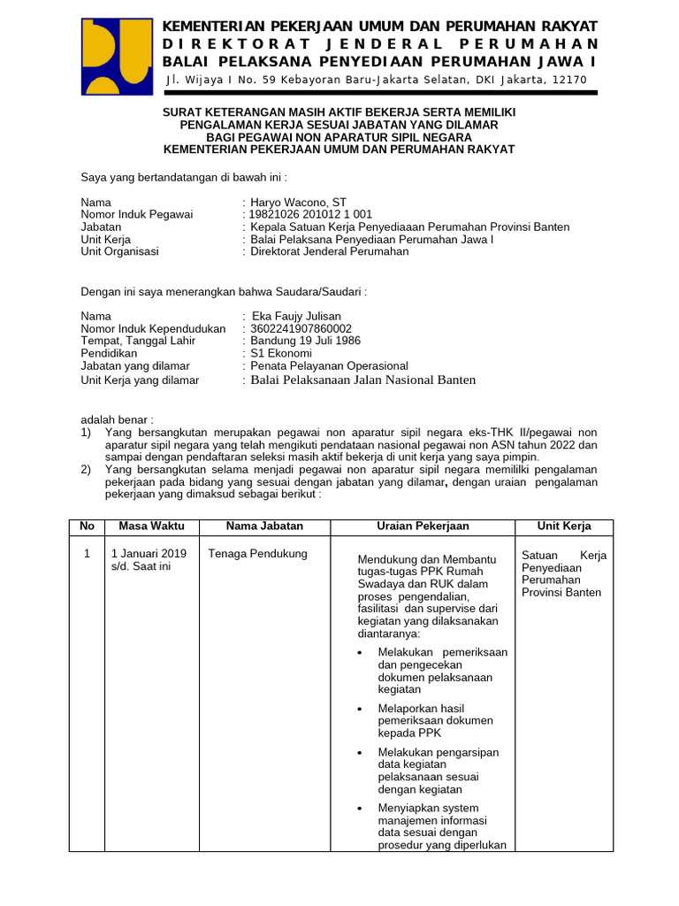 Surat Keterangan Aktif Kerja ASN Kementerian | PDF