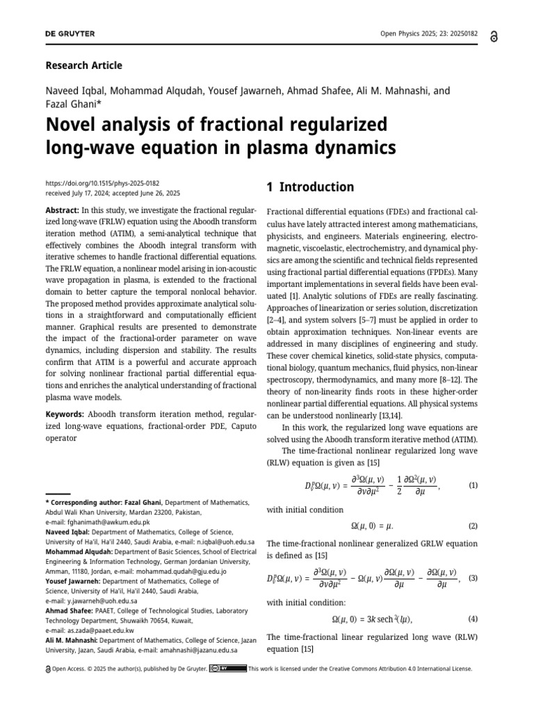 Fractional Long-Wave Equation Analysis | PDF | Waves | Nonlinear System