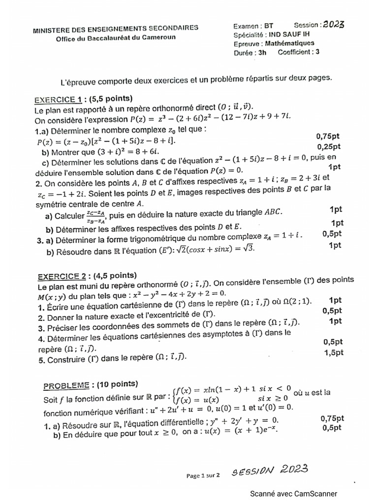 BT 2023-Épreuves de Mathématiques | PDF