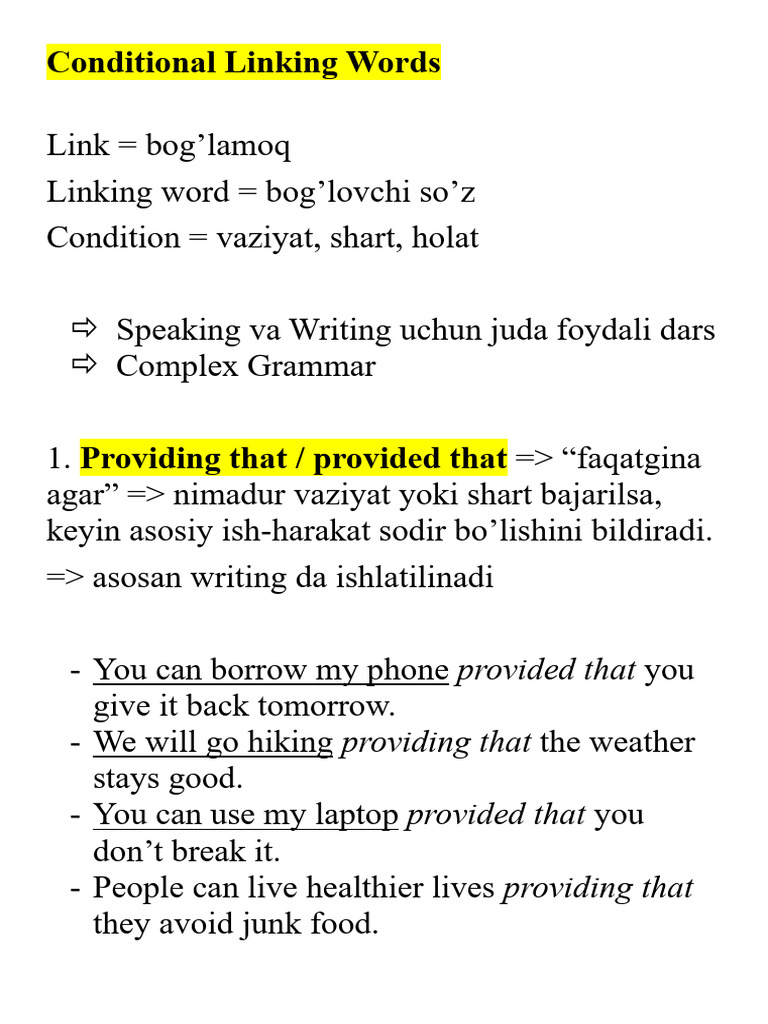 Conditional Linking Words | PDF