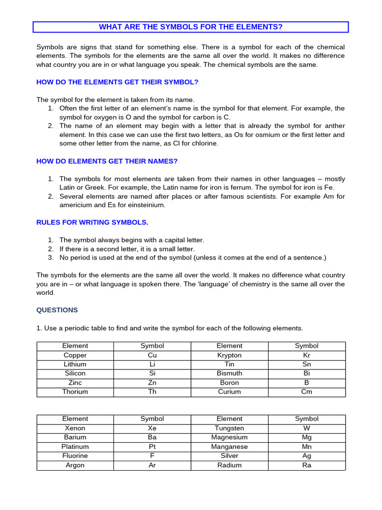 What Are The Symbols For The Elements | PDF | Chemical Elements | Metals