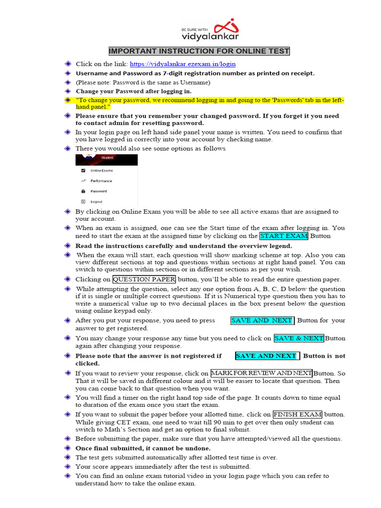 Online Exam Instructions and Guidelines | PDF | Password | Login