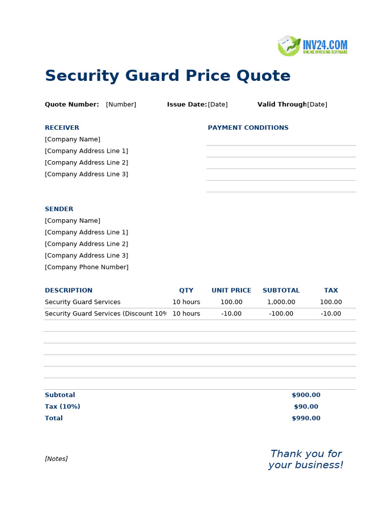 Security Guard Quote Template | PDF