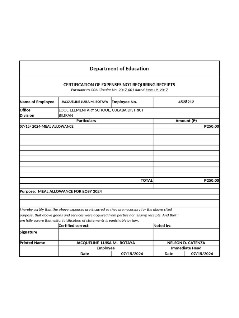 Certification of Expenses | PDF | Expense | Income Statement