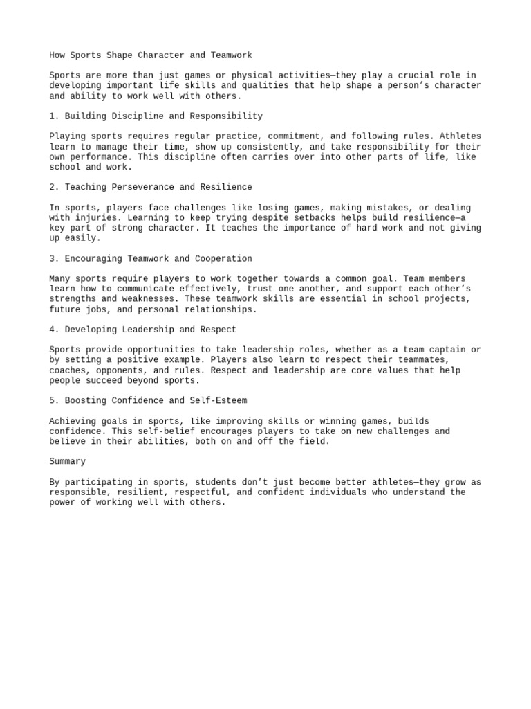Sports: Building Character and Teamwork | PDF