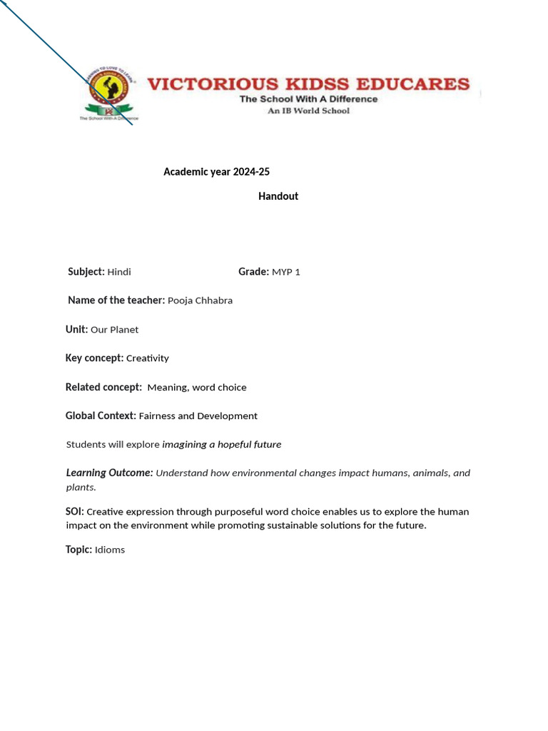 Hindi Handout On Idioms | PDF