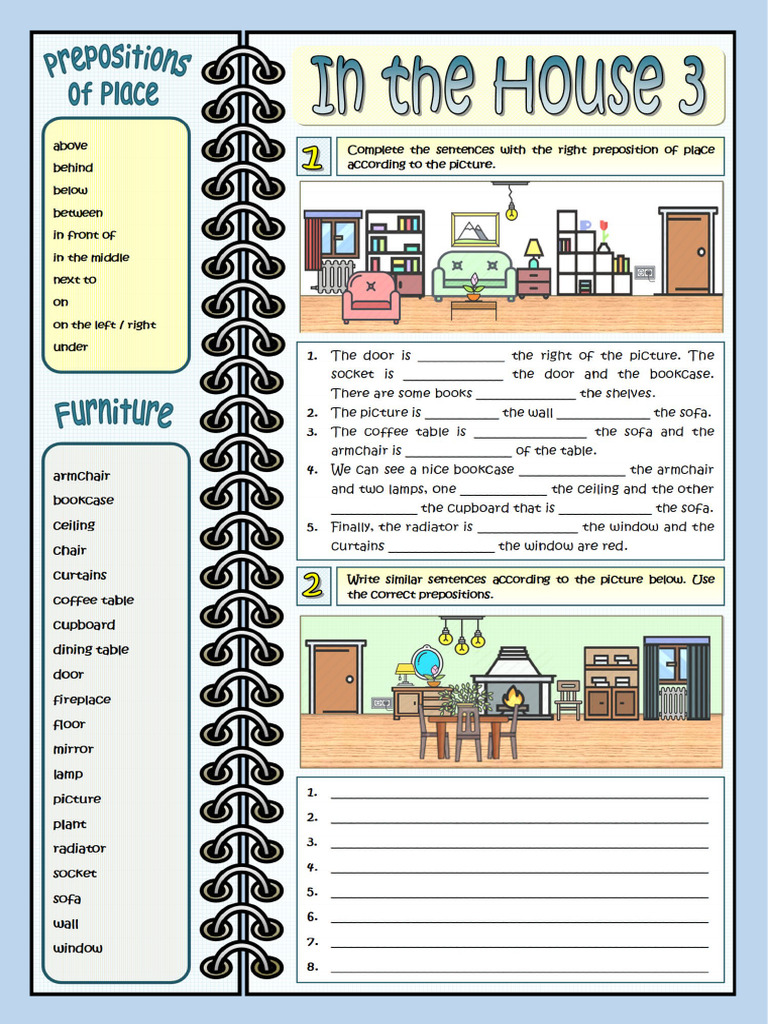 Writing Practice Prepositions Furniture and Household Objects | PDF