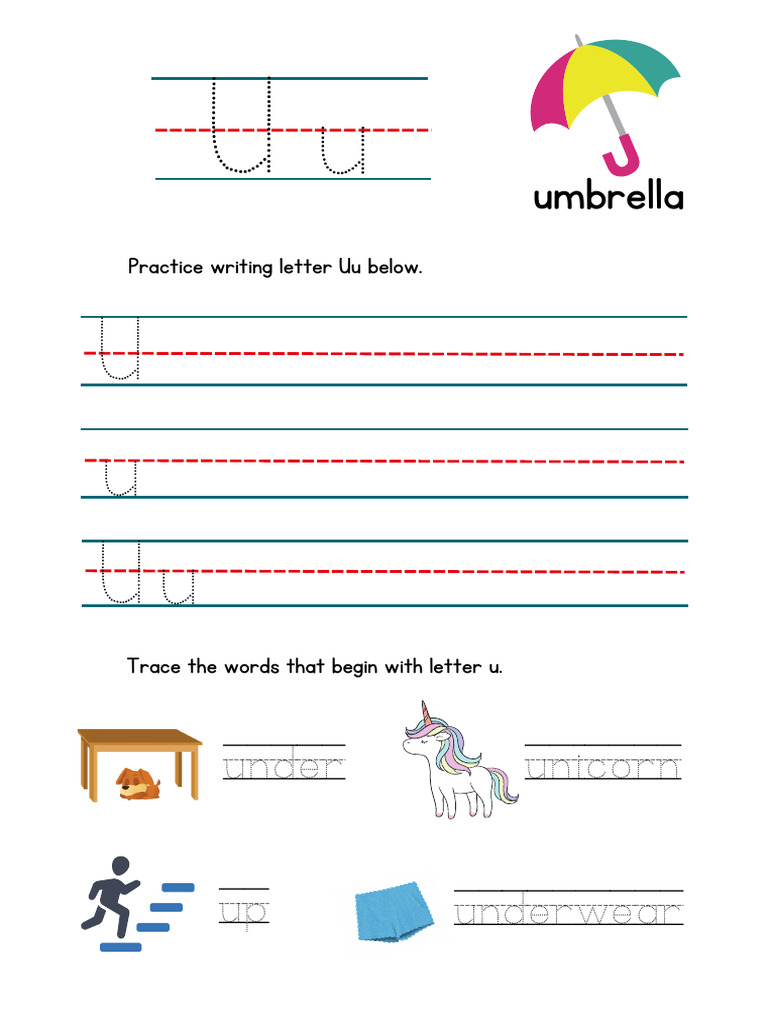 Writing Letter Uu Worksheet | PDF