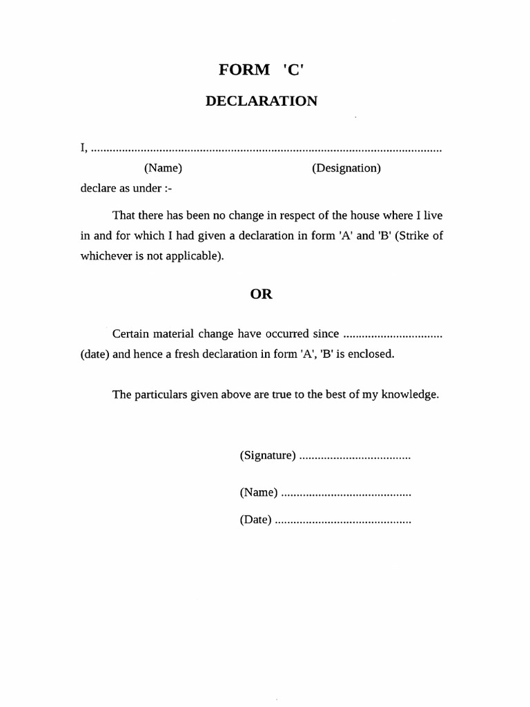 Form C Declaration for Residence Status | PDF