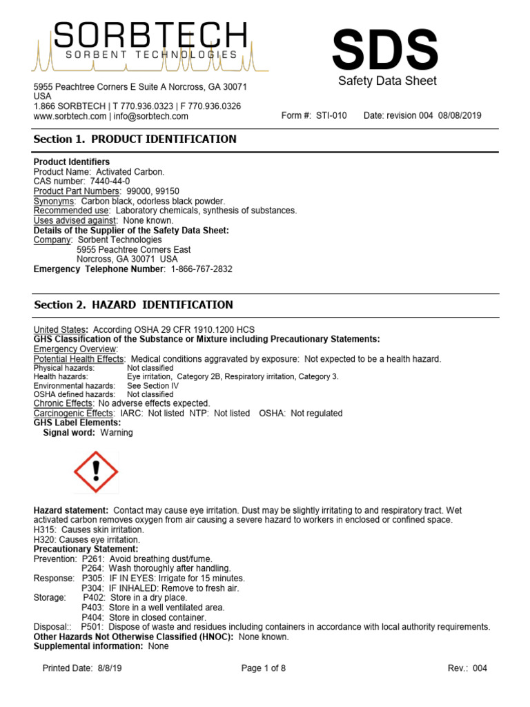 SDS Activated Carbon (English) | PDF | Dangerous Goods | Firefighting