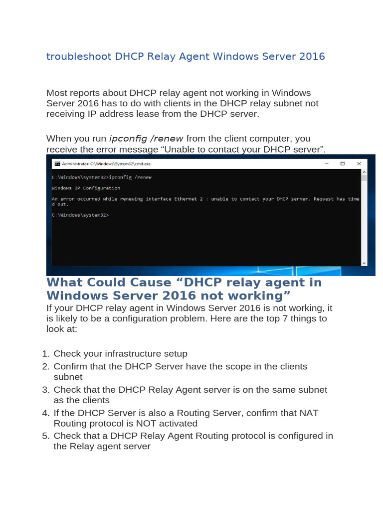 Fixing DHCP Relay Issues in Windows Server 2016 | PDF | Ip Address ...
