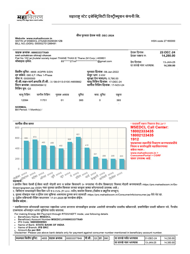 12 December Electricity Bill | PDF