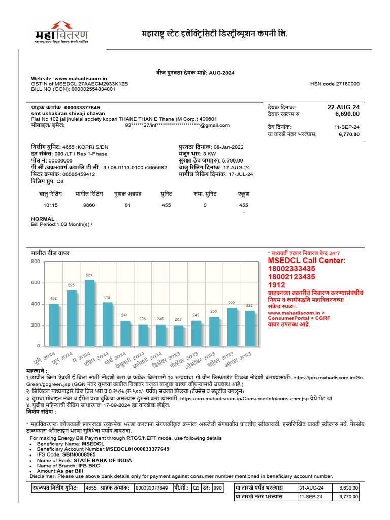 08 August Electricity Bill | PDF