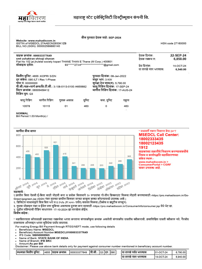 09 September Electricity Bill | PDF