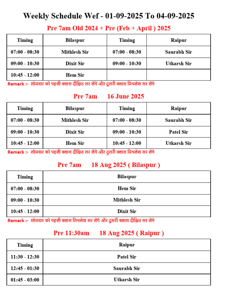 Schedul (01-09-2025 To 04-09-2025) | PDF