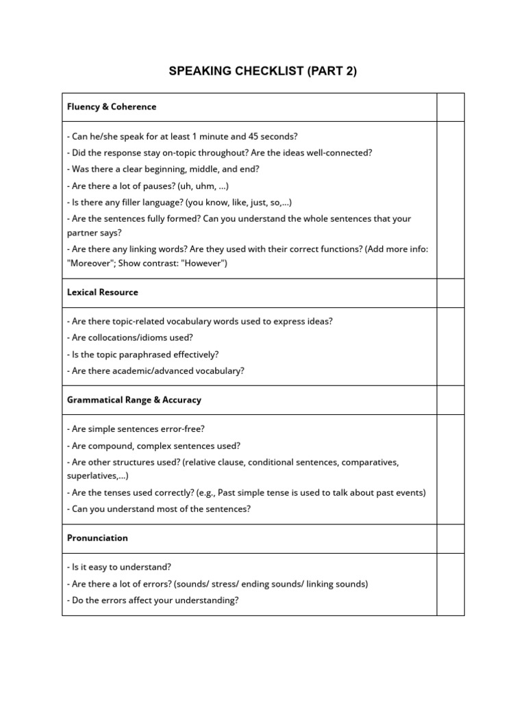 Speaking Checklist | PDF