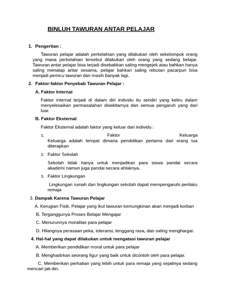 Penyebab dan Dampak Tawuran Pelajar | PDF
