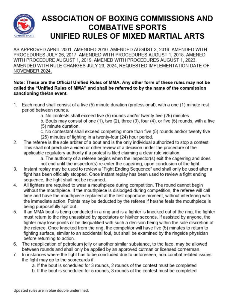 Unified Mma Rules Rev July 2024 | PDF | Grappling | Mixed Martial Arts