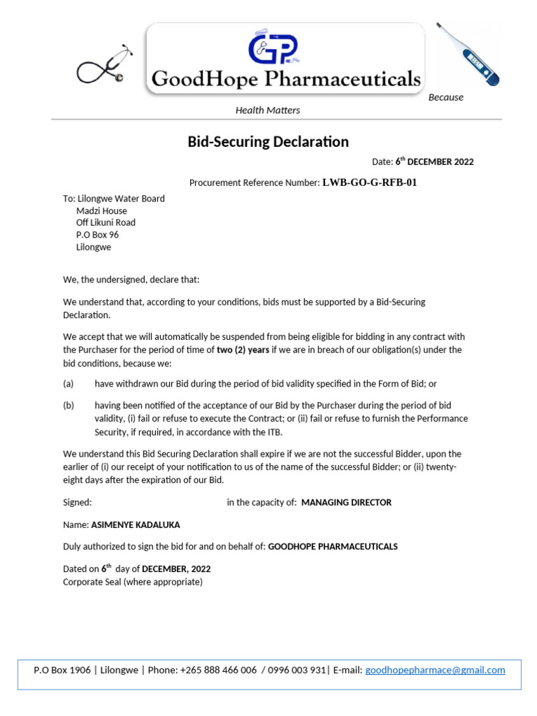 Bid Securing Declaration | PDF