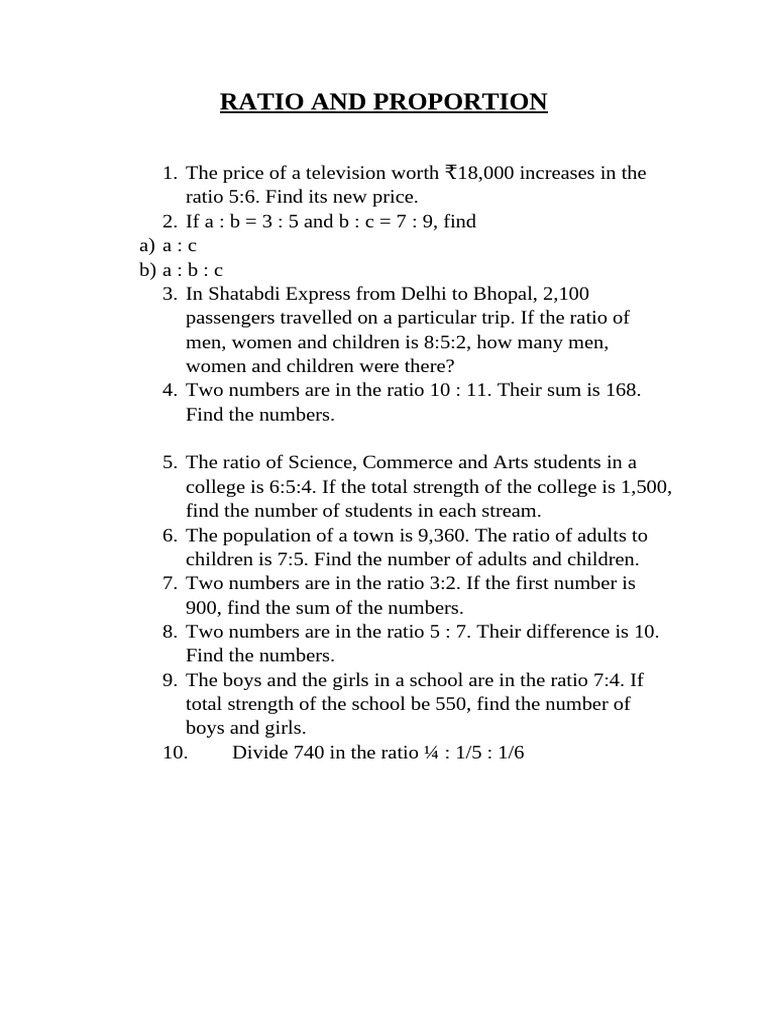 Class 7 Ratio and Proportion Worksheet | PDF