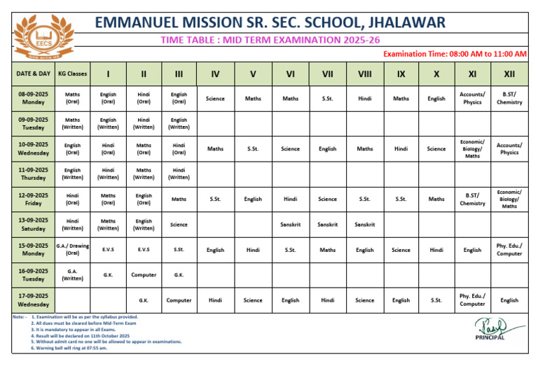 Mid Term Exam Schedule 2025-26 | PDF