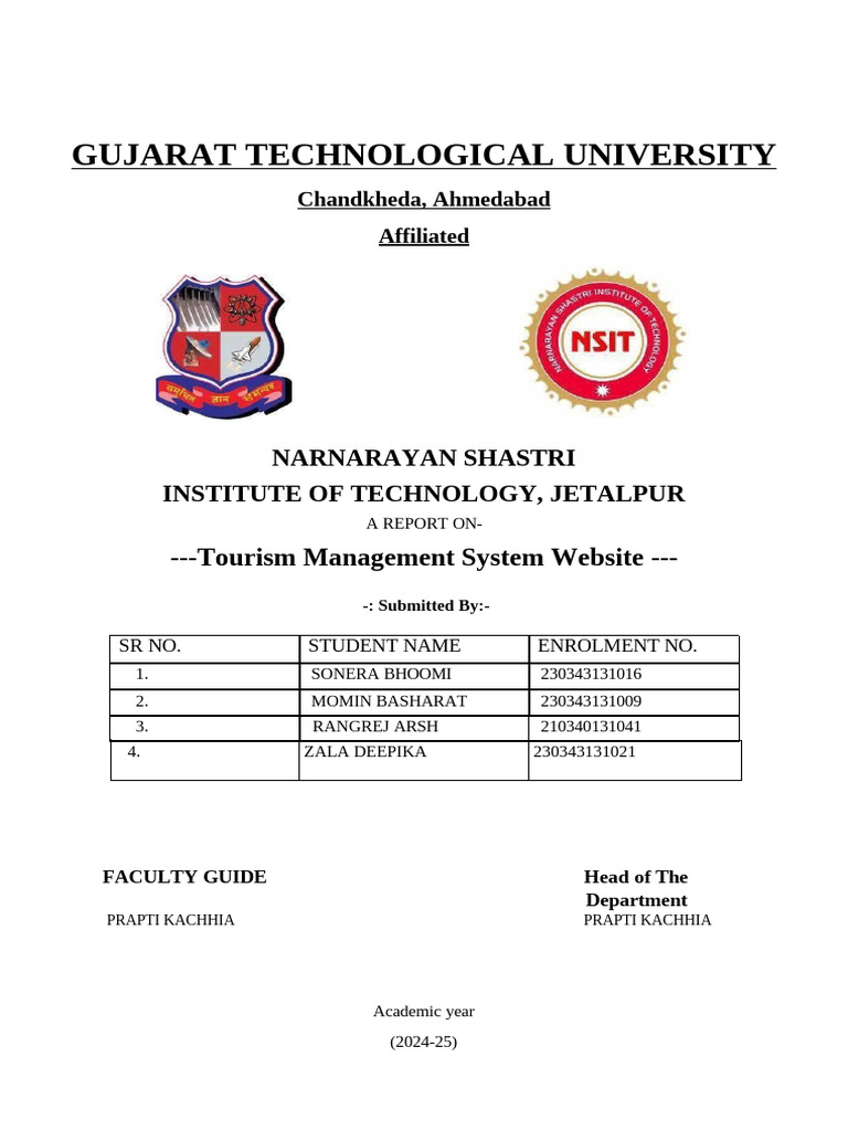 Tourism Management System Project Report | PDF | Use Case | Websites