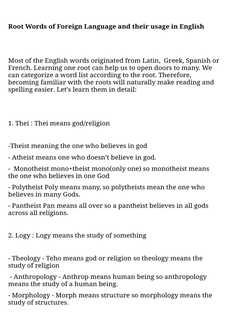 Foreign Language Roots in English Words | PDF