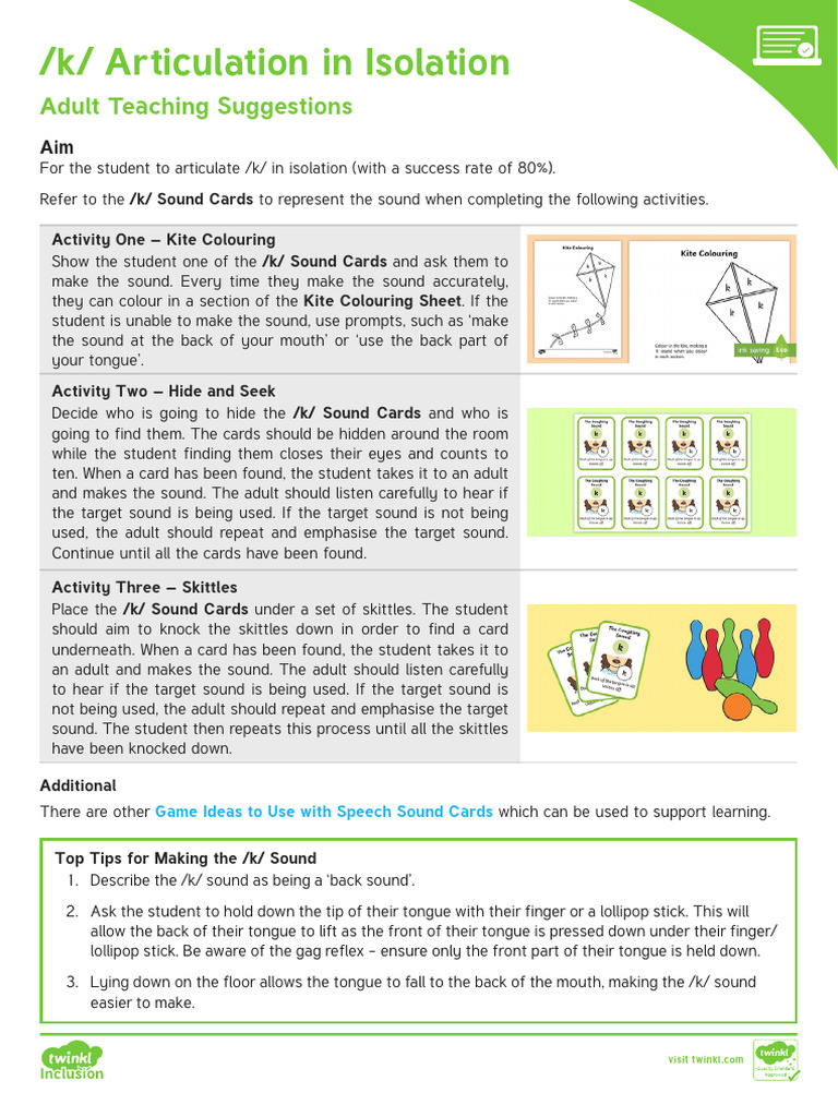 Teaching the /k/ Sound: Activities & Tips | PDF