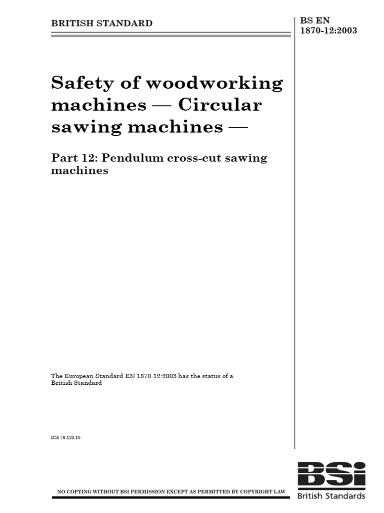 BS EN 1870-12:2003 Woodworking Safety Standards | PDF | Regulation