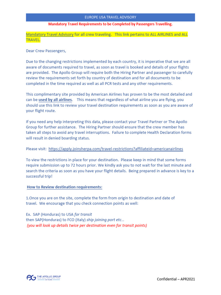 Travel Requirements for Crew Passengers | PDF | Accidents | Transport ...