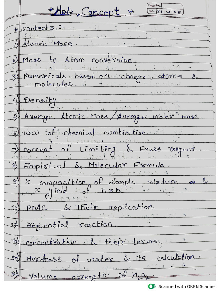 Chemistry Mole Concept Class Notespdf - 250522 - 093958 | PDF