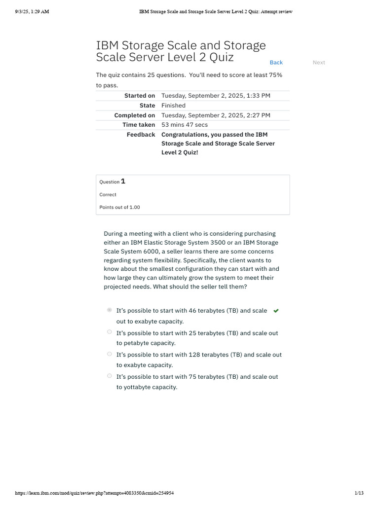 IBM Storage Scale Level 2 Quiz Results | PDF | Computer Cluster ...