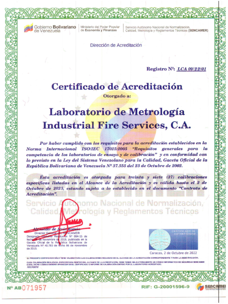 Sencamer 2025 Laboratorio Certificado Ifs | PDF
