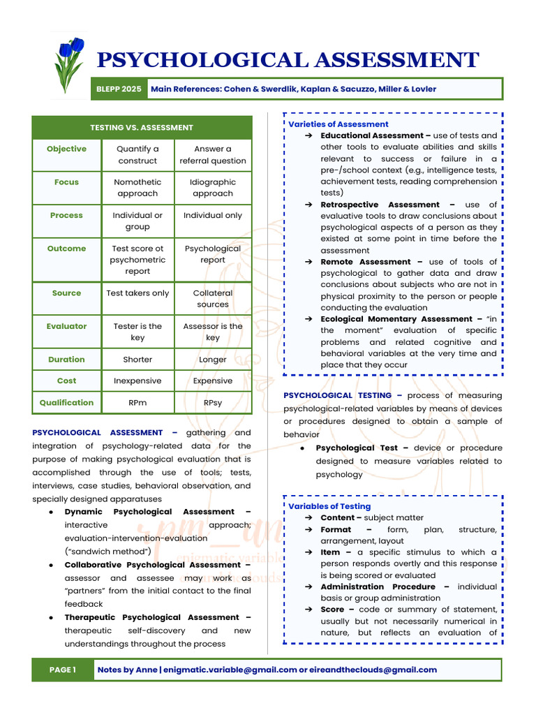 Psychological Assessment Overview 2025 | PDF | Validity (Statistics ...