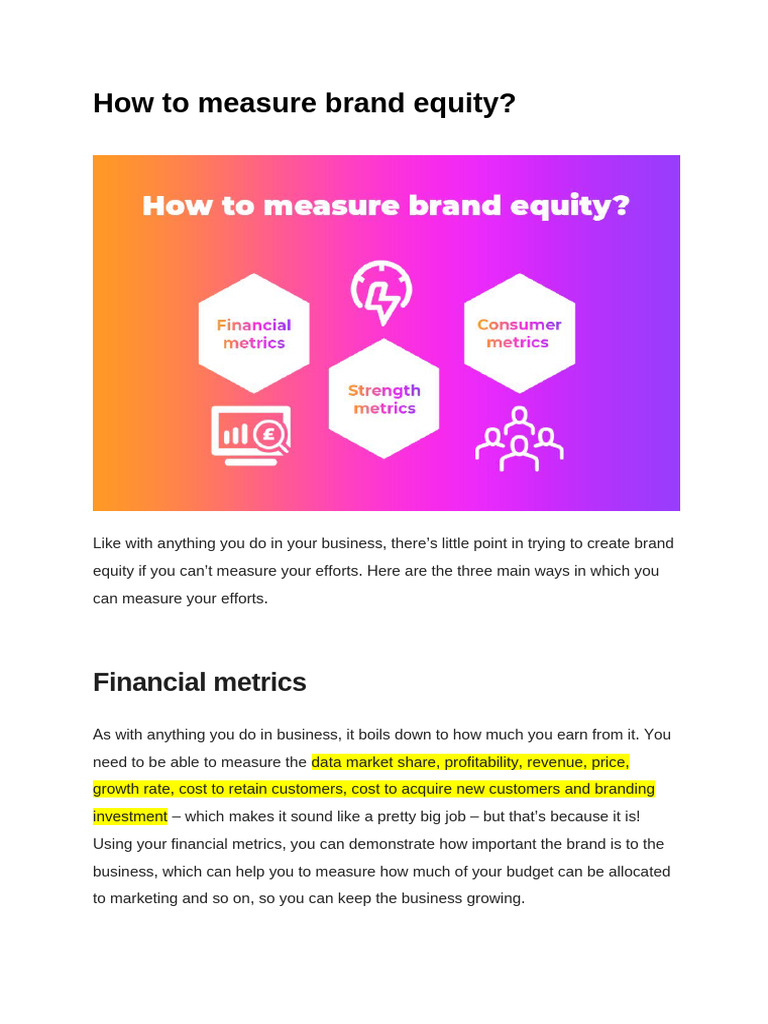 Measuring Brand Equity: Key Metrics | PDF