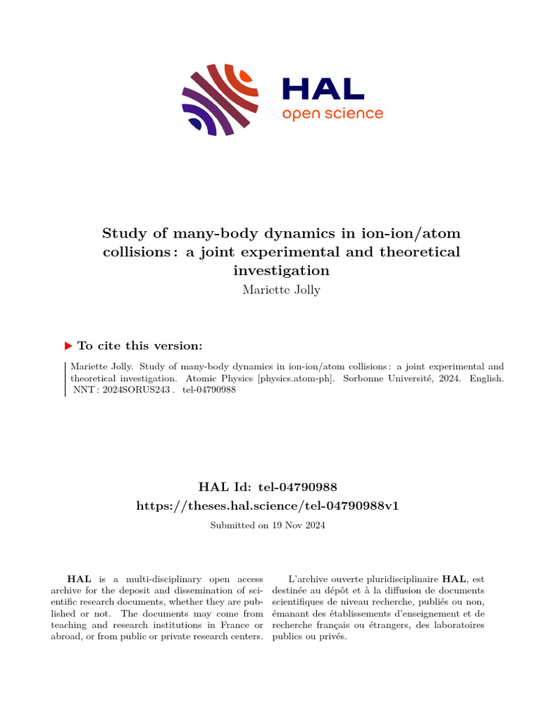 Many-Body Dynamics in Ion-Ion - Atom Collisions | PDF | Nuclear Fusion ...