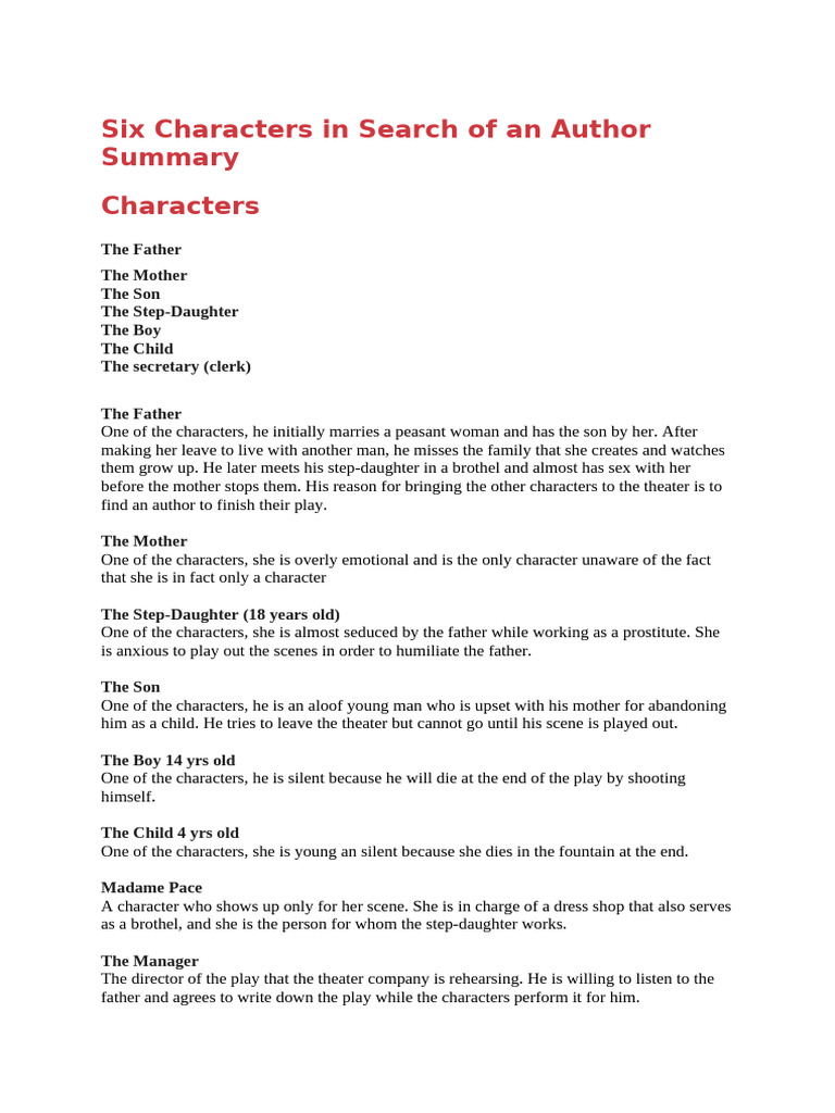 Act Summary - Six Characters in Search of An Author | PDF