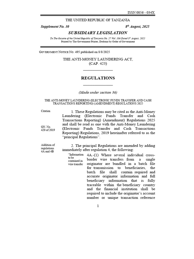 Anti-Money Laundering (Electronic Funds Transfer and Cash Transactions ...