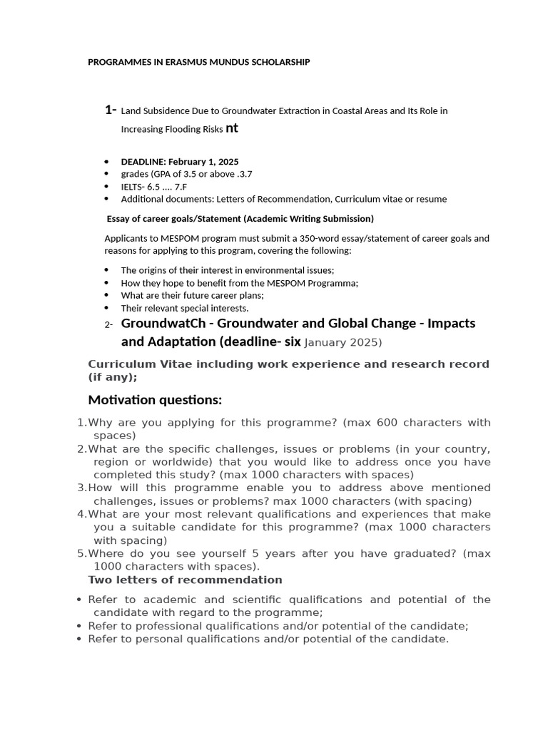 Programmes in Erasmus Mundus Scholarship | PDF